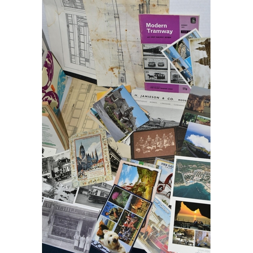 A BOX OF POSTCARDS AND 1950s/1960s BUS, TRAM AND RAILWAY INTEREST, to ...