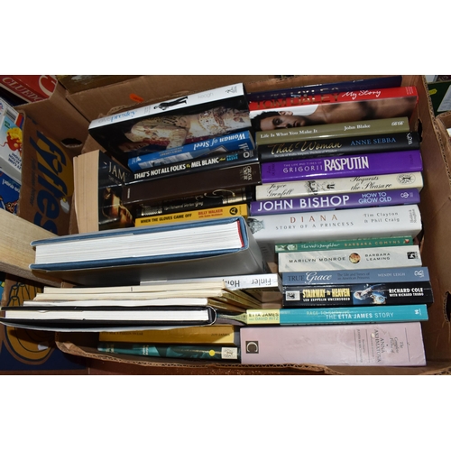 FIVE BOXES OF MIXED BOOKS comprising a box of football interest books ...