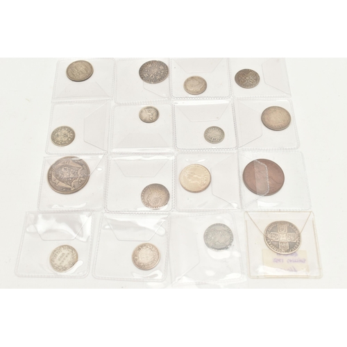 A PARCEL OF SILVER COINS, to include George II Sixpence 1757, 1758 ...