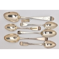 AN ASSORTMENT OF SILVERWARE, to include a pair of fiddle pattern ...