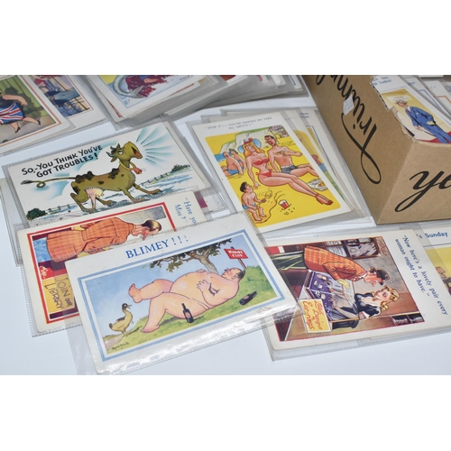 ONE BOX OF 1950/60'S HUMOROUS SAUCY SEASIDE POSTCARDS, comprising ...