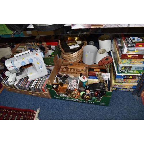 THREE BOXES AND LOOSE MISCELLANEOUS SUNDRIES, to include a Janome ...