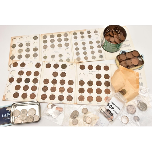 A CARDBOARD BOX OF MIXED COINS, to include a quantity of world coins ...
