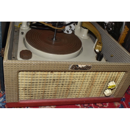 TWO RECORD PLAYERS, comprising a Dansette Major in a red and grey case ...