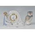 A LLADRO MANTEL CLOCK AND A NAO OWL comprising a ceramic Lladro clock ...