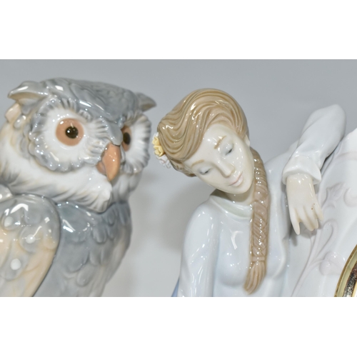 A LLADRO MANTEL CLOCK AND A NAO OWL comprising a ceramic Lladro clock ...