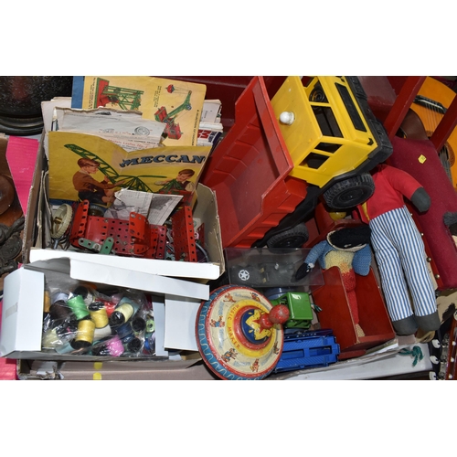 ONE BOX AND LOOSE VINTAGE TOYS to include a Chad Valley spinning top, a ...