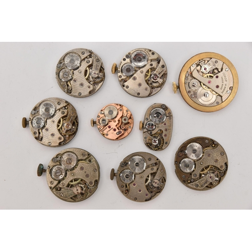 NINE 'ROLEX' AND 'TUDOR' WATCH MOVEMENTS, six hand wound movements ...