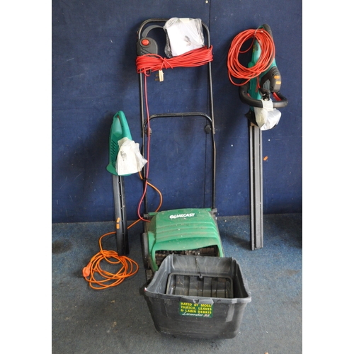 A QUALCAST LAWN RAKER 32, with grass box, a Bosch AHS 70-34 electric ...