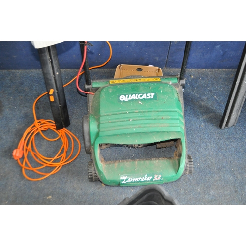 A QUALCAST LAWN RAKER 32, with grass box, a Bosch AHS 70-34 electric ...