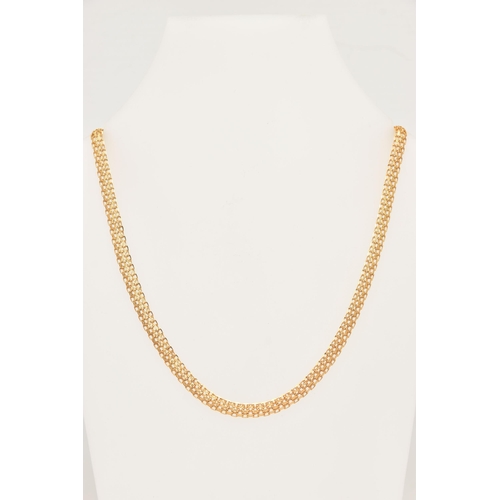 A 9CT GOLD ITALIAN CHAIN NECKLACE, open work mesh style chain fitted ...