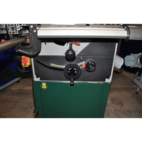 A RECORD POWER TSPP250 TABLE SAW, with cast iron bed, sliding arm ...