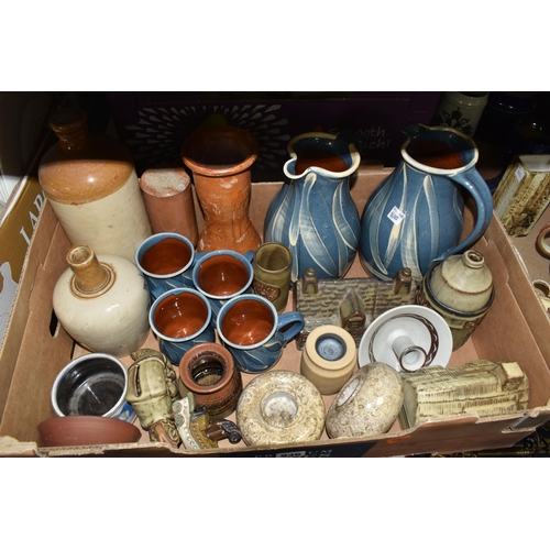 FOUR BOXES AND LOOSE STONEWARE, STUDIO POTTERY AND SUNDRY ITEMS, to ...