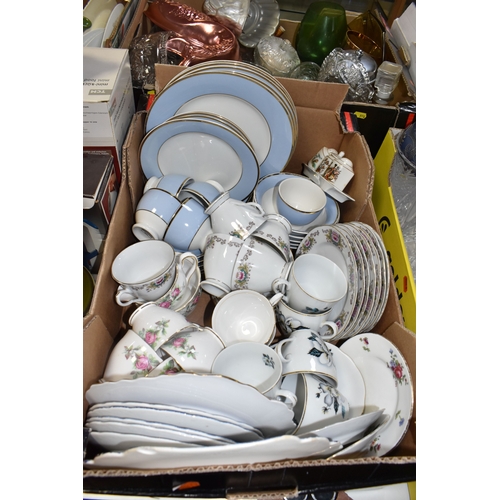 FOUR BOXES AND LOOSE CERAMICS AND GLASSWARE, to include dinner ware ...