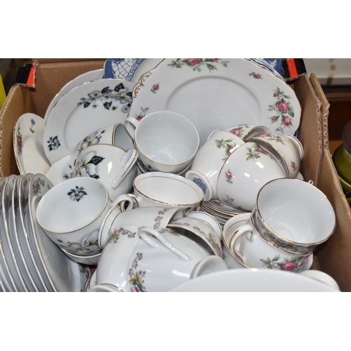 FOUR BOXES AND LOOSE CERAMICS AND GLASSWARE, to include dinner ware ...