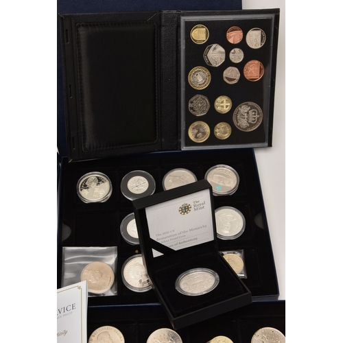 A CARDBOARD BOX CONTAINING ROYAL MINT COINAGE TO INCLUDE The Queen ...