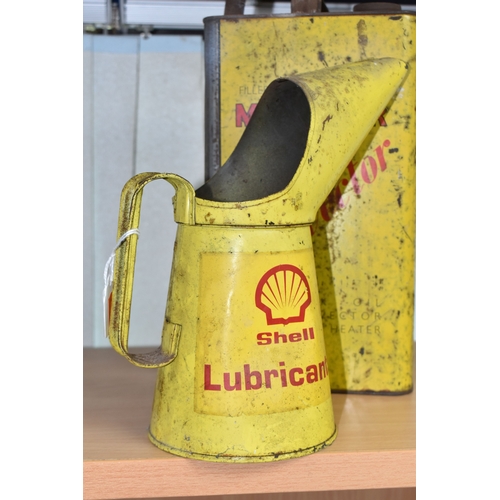 TWO OIL CANS to include a yellow Shell quart measure lubricant ...
