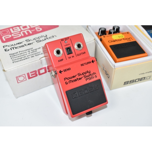 A GROUP OF FOUR BOSS AND NOBLES GUITAR PEDALS to include three boxed ...