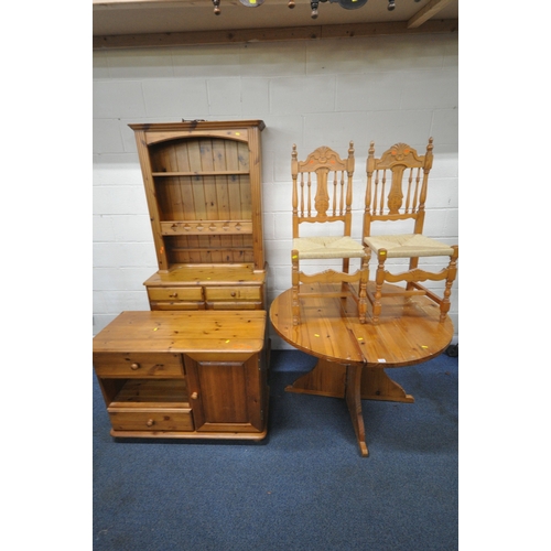 A MODERN PINE GATE LEG TABLE, diameter 113cm x width 23cm x height 74cm ...