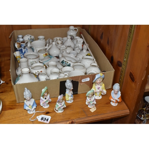 A BOX AND LOOSE CRESTED WARE AND HALF DOLLS, to include Crested Ware ...
