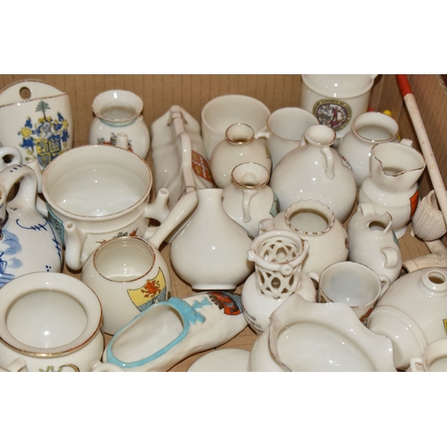 A BOX AND LOOSE CRESTED WARE AND HALF DOLLS, to include Crested Ware ...