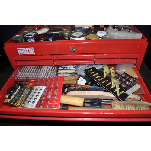 A TALCO MECHANICS TOOL CHEST AND TOOLS with three long and three short ...
