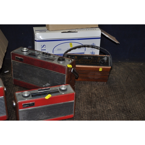 A BOX CONTAINING FIVE ROBERTS RADIOS in red or wood finish comprising ...