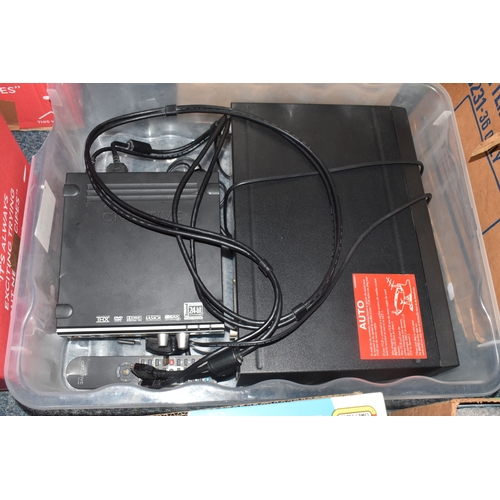 SIX BOXES OF VINTAGE MISCELLANEOUS, to include a Matsui VHS player and ...