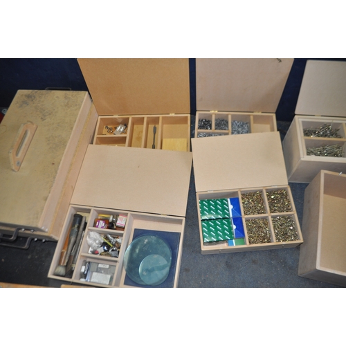 A COLLECTION OF BESPOKE MDF ACCESSORY BOXES some with screws, paint ...