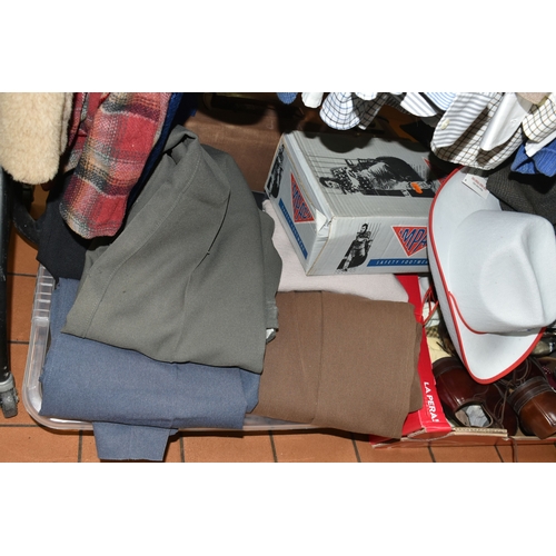 A QUANTITY OF MENS CLOTHES AND ACCESSORIES, approximately one hundred ...