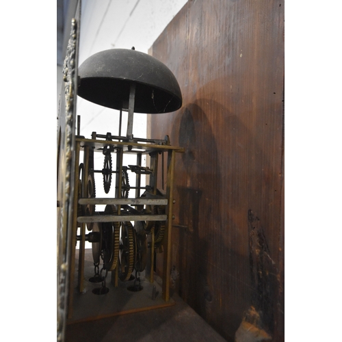A GEORGIAN OAK CASED 30 HOUR LONGCASE CLOCK, with twin swan neck ...