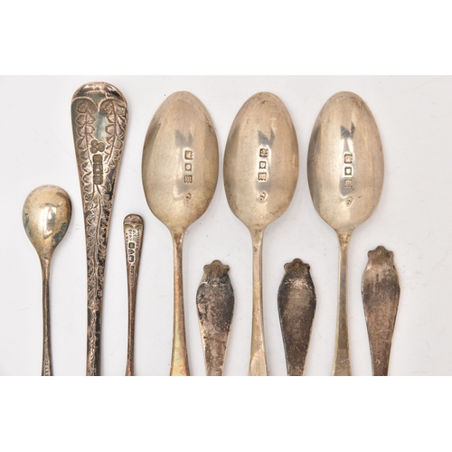 A SELECTION OF SILVER SPOONS, to include a desert spoon, a set of six ...