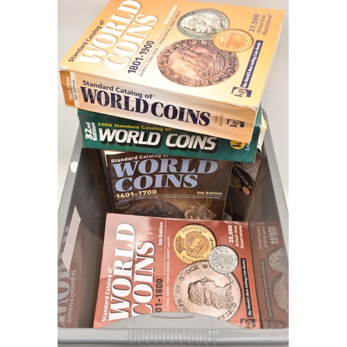FOUR PLASTIC,ONE CARDBOARD BOXES OF MAINLY COMMEMORATIVE COINS TO ...