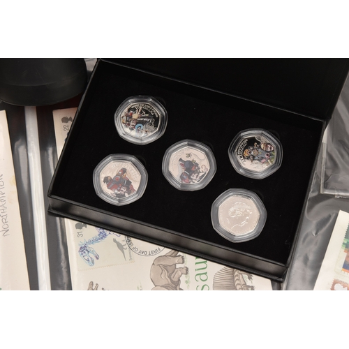FOUR PLASTIC,ONE CARDBOARD BOXES OF MAINLY COMMEMORATIVE COINS TO ...