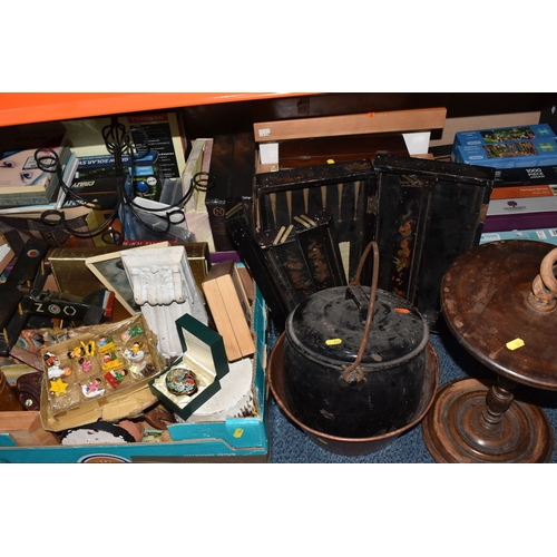 FIVE BOXES AND LOOSE MISCELLANEOUS to include a group of wooden vintage ...