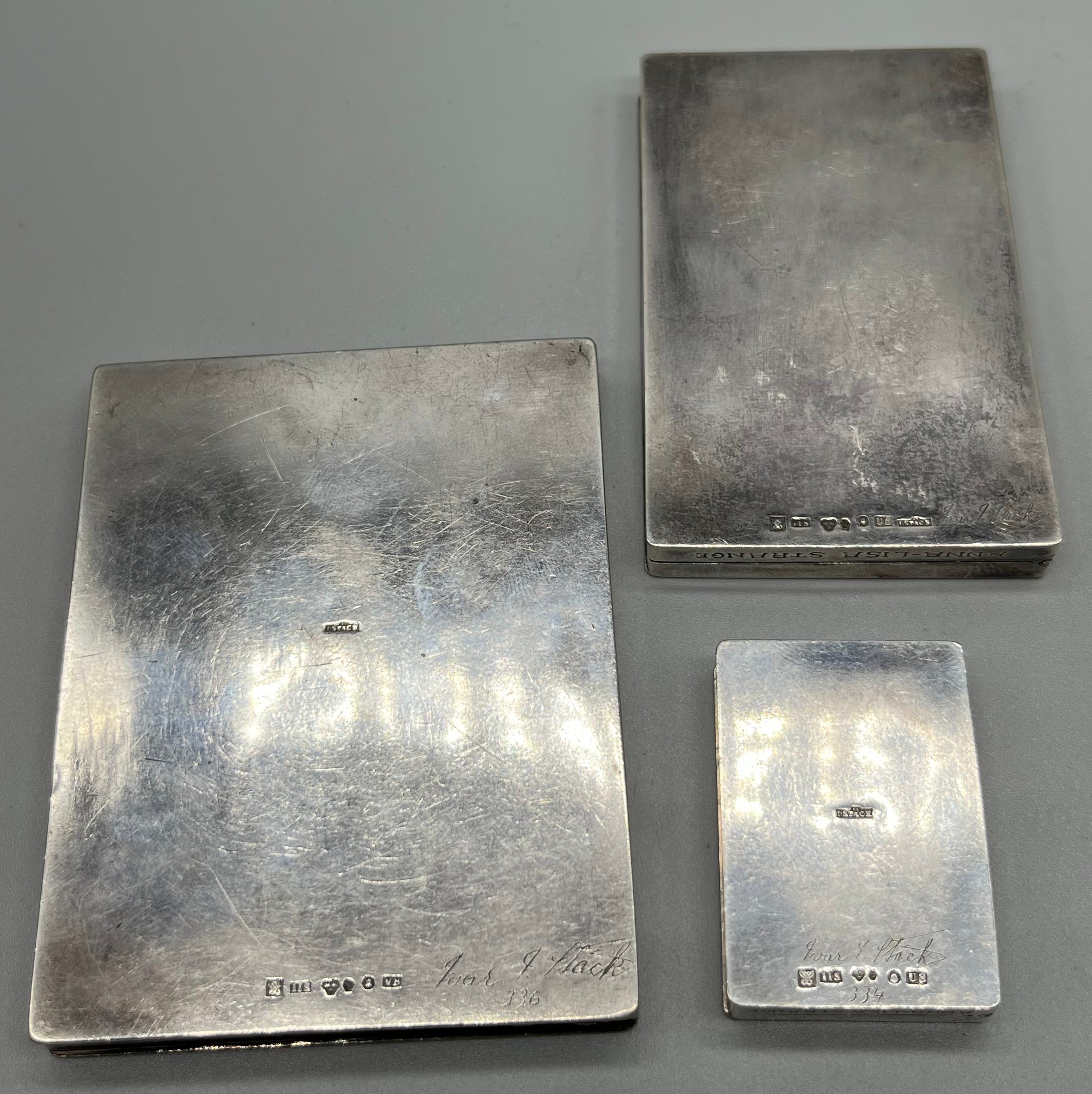 A group of three Swedish silver cases I. I. Stack, Stenungsund mid-20th ...