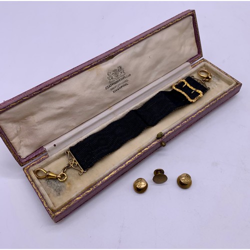 Antique 9ct gold pocket watch ribbon fob together with three yellow ...