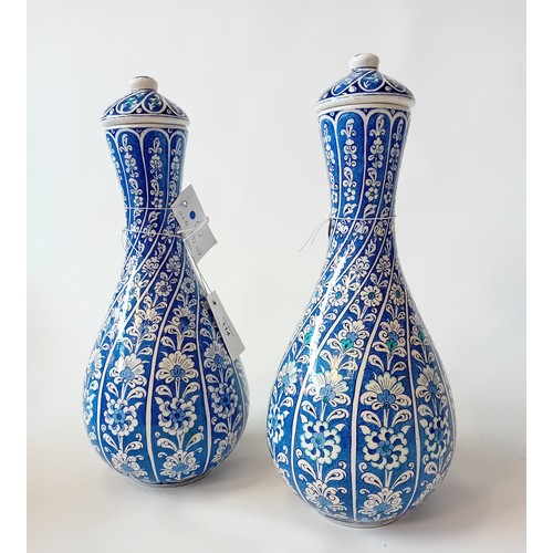 Pair of Turkish blue and white lidded vases handmade by Altin Gini [40cm]