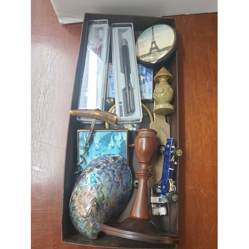 A Selection of collectables; Parker pens, albion shell desk display ...