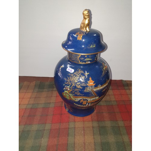 A Huge Carlton Ware Blue Royale Temple Jar With Cover Stands 38 cms Tall