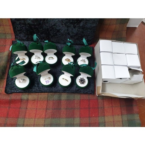 Nine New Parcel Shaped Ring Boxes In Emerald Green With Costume Rings
