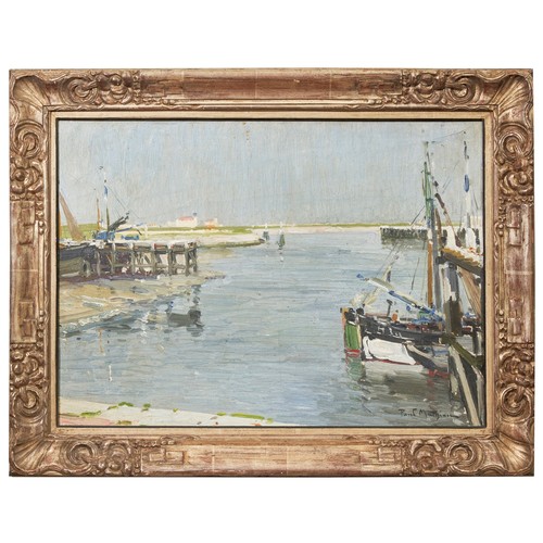Paul Mathieu (Belgian, 1872 - 1932)A harbour sceneOil on artist's ...