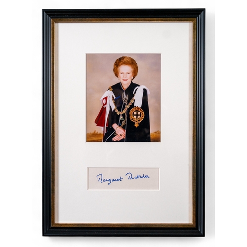 Framed photograph of Baroness Thatcher wearing the robes and collar of ...