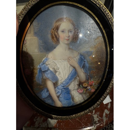 Reginald Easton (British, 1807-1893)Portrait of a girl in a blue sash ...