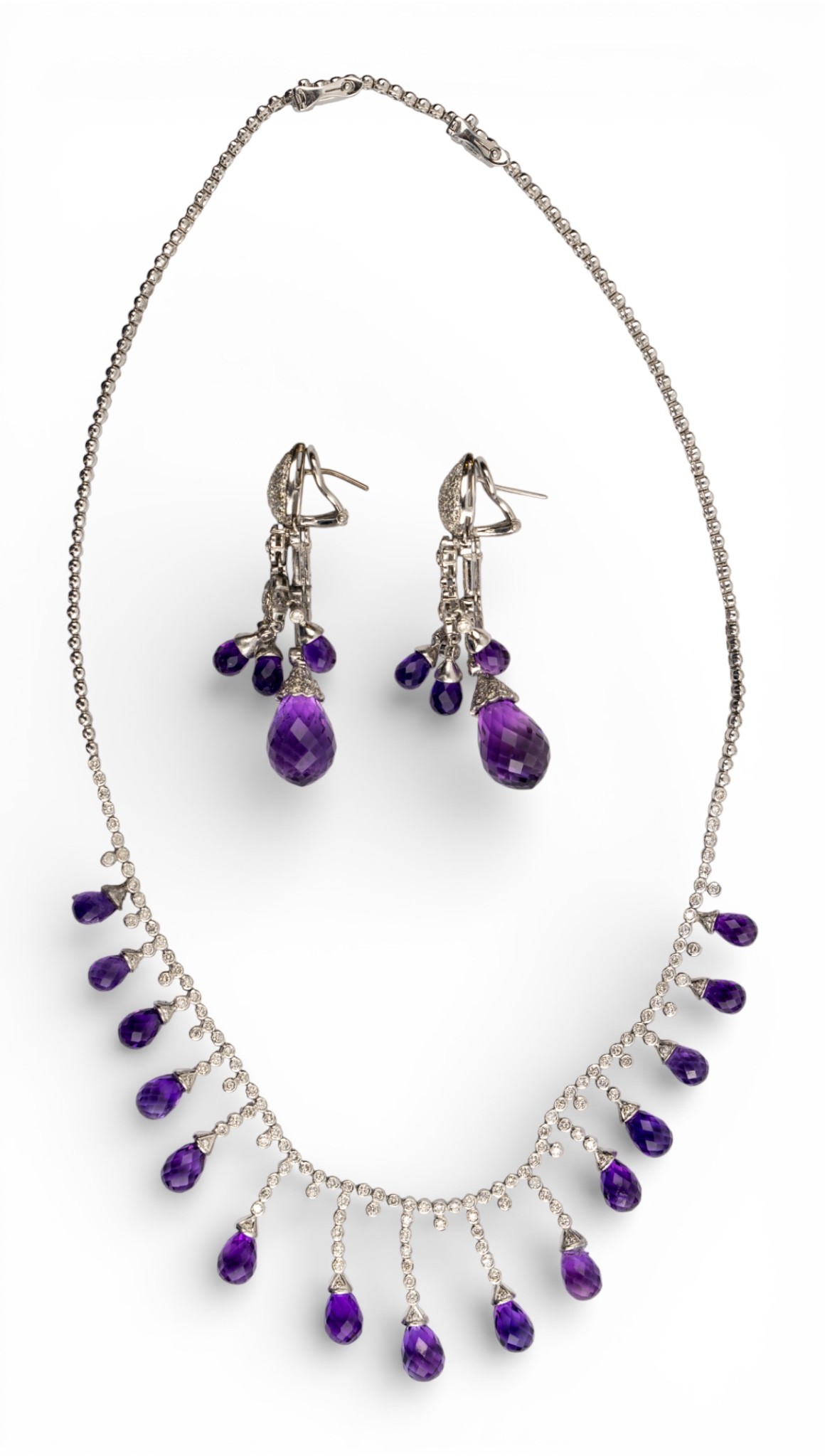 A briolette amethyst and diamond necklace, with matching briolettte ...
