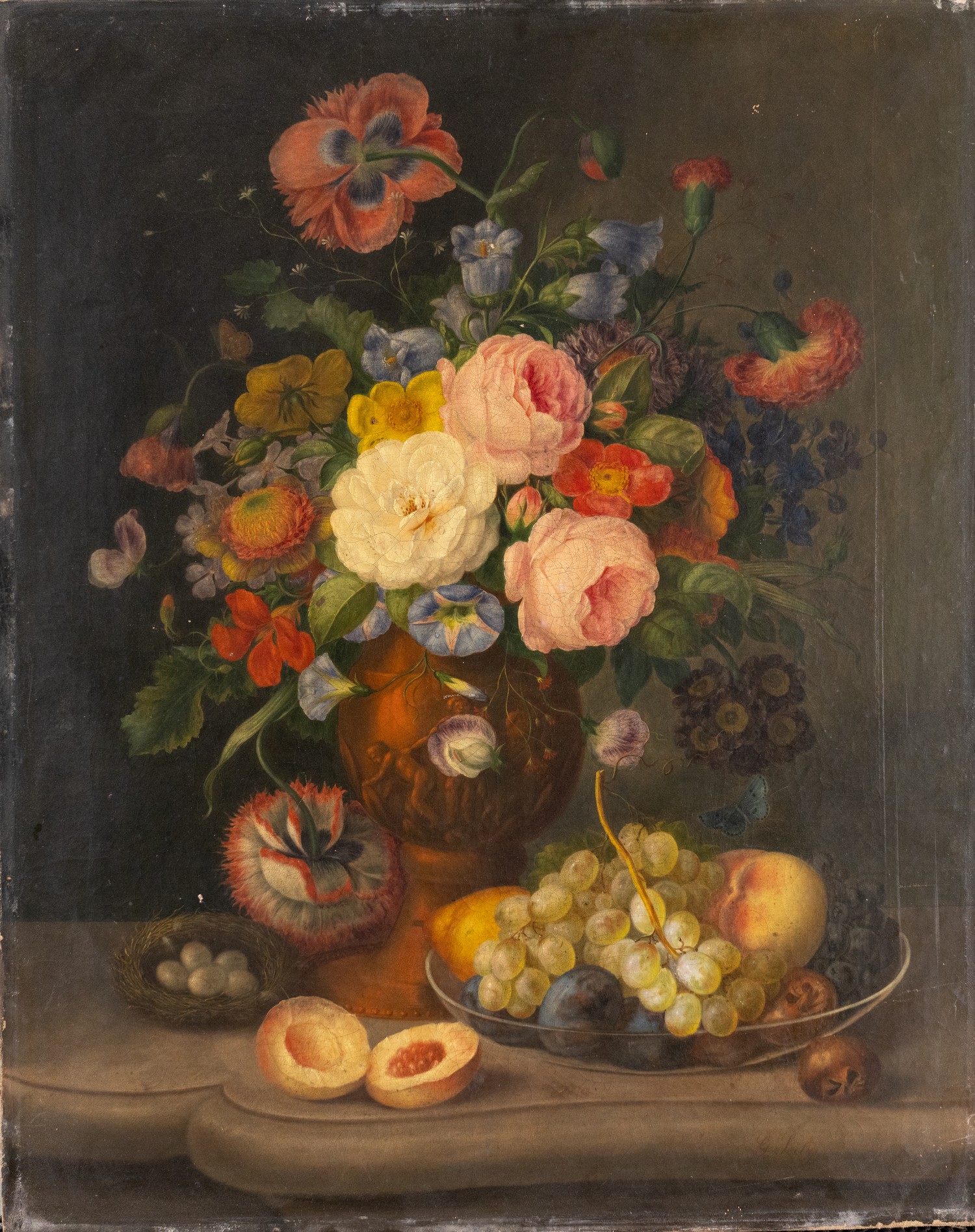 Johann Georg Seitz (German, 1810-1870)Still life with flowers, fruits ...