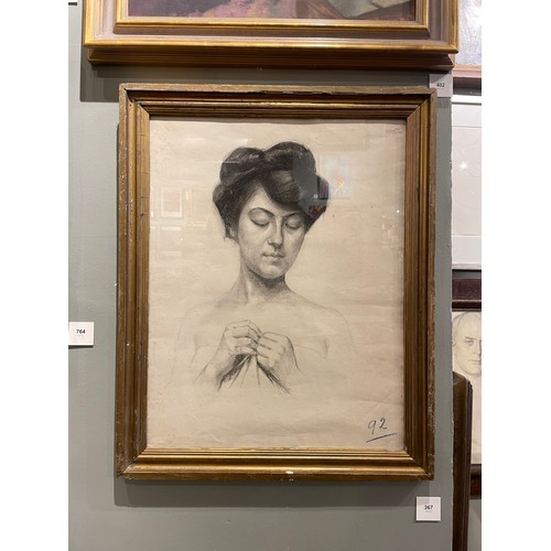 French School, 20th centuryPortrait of a womanCharcoal on ...