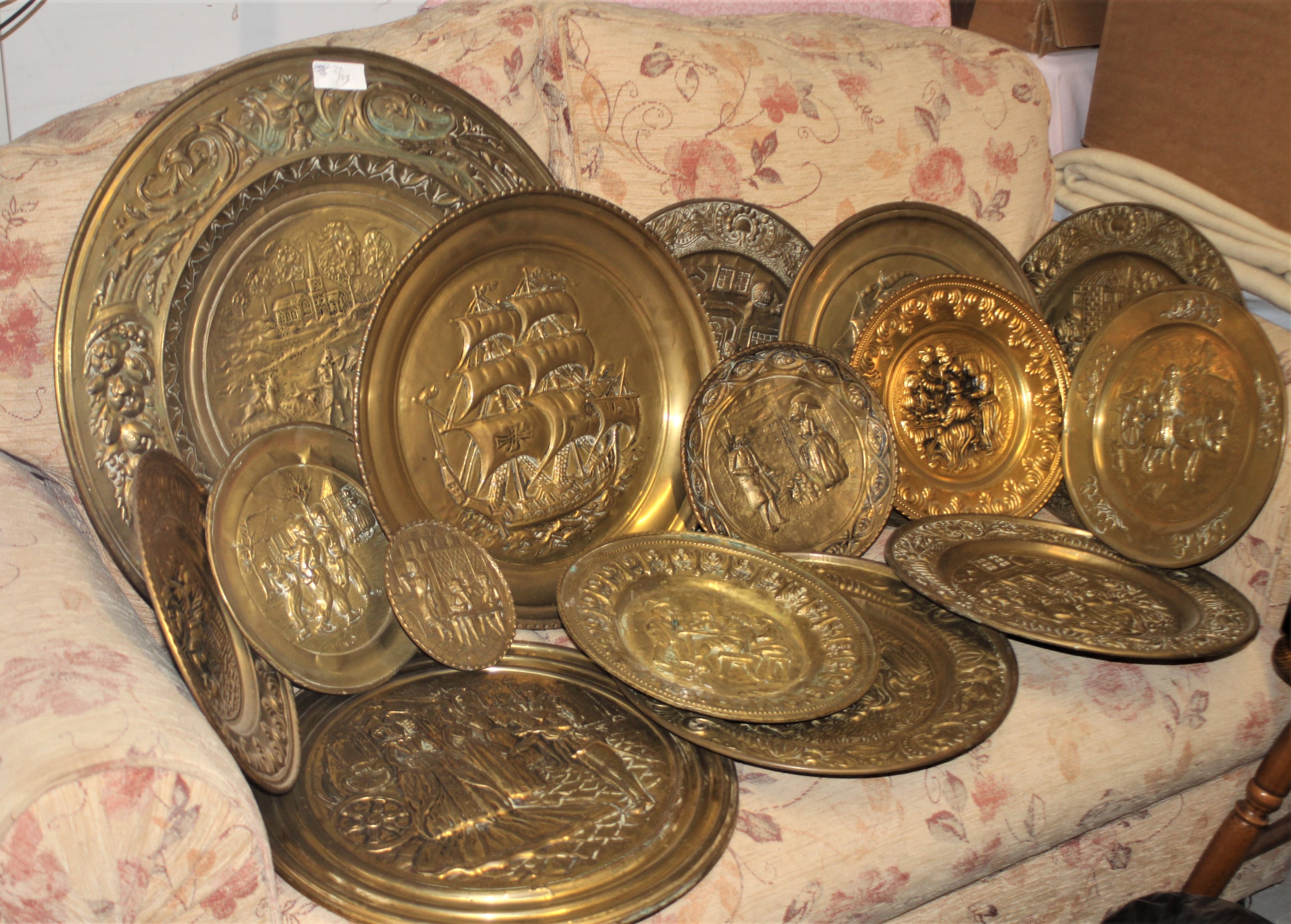 A Selection of Brass Wall Plaques with Various Scenes Depicted ...