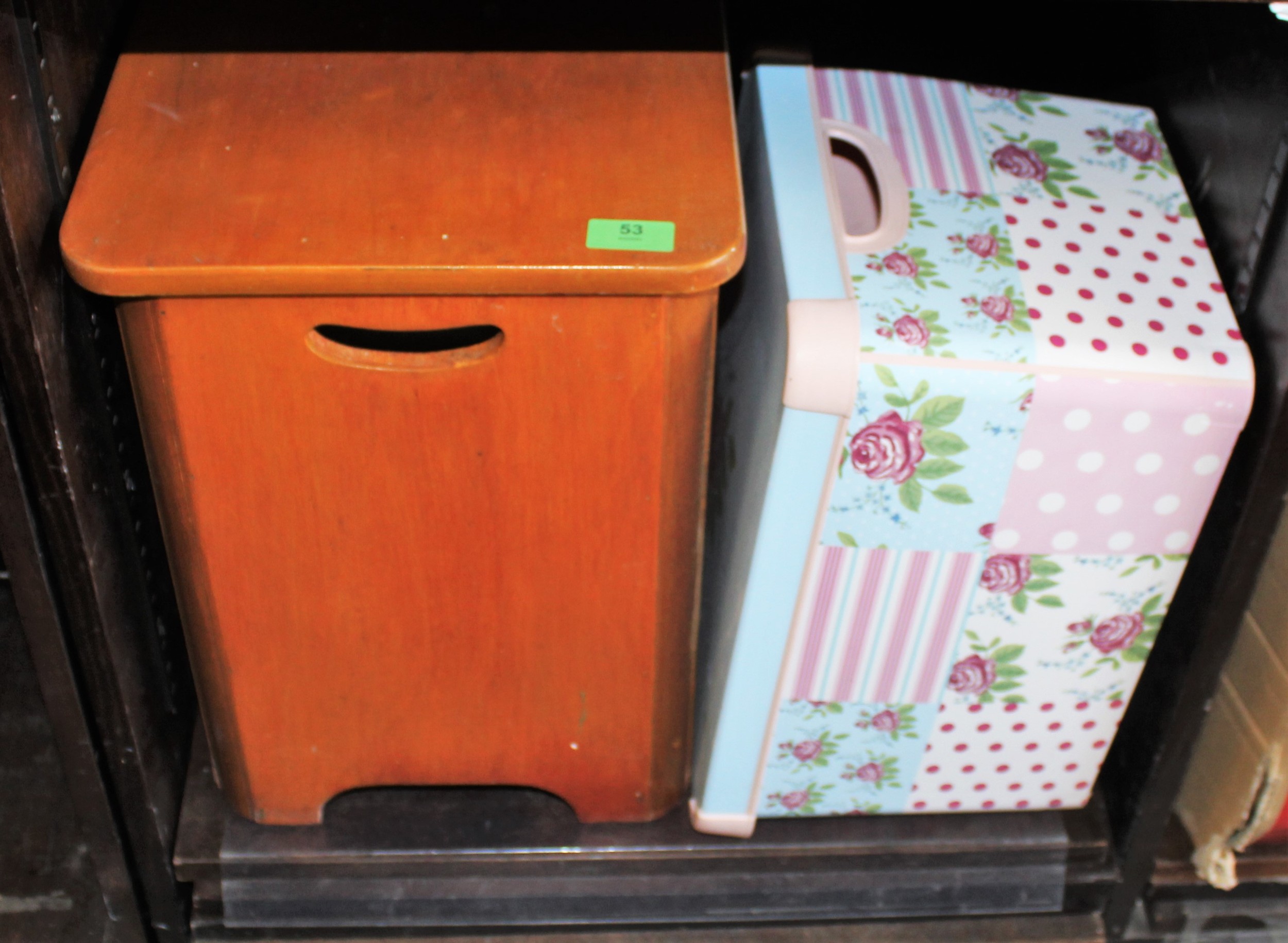 Wooden Linen Box Plus a Colourful Plastic Storage Box