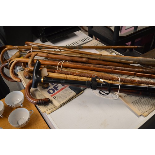 A Collection of Walking Sticks (approx 15) including Lightweight Cane ...